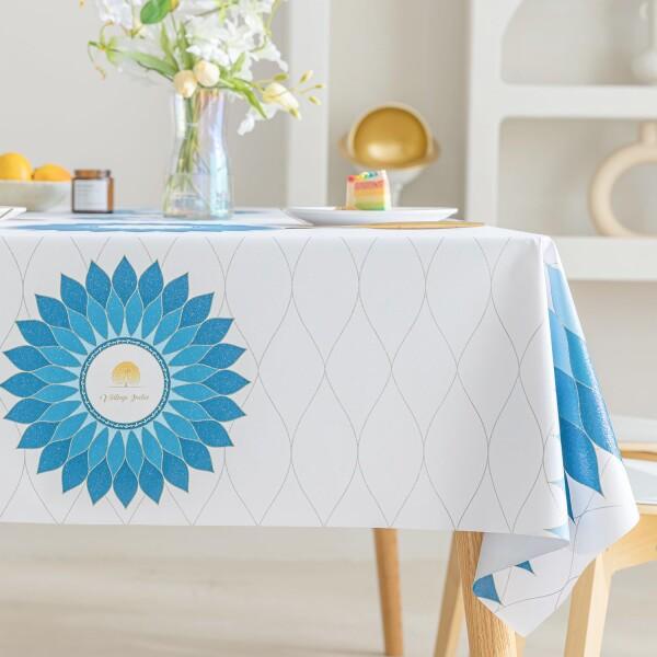 Hopeholic テーブルクロス ビニール おしゃれ テーブルカバー 撥水 PVC製 正方形 tablecloth 汚れ防止 防水 防油 北欧 テーブルマット 耐久 耐熱 ずれにくい 厚手 90×90cm ホワイト・スカイブルー商品コード...