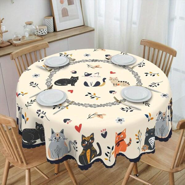 Joolxxo テーブルクロス の 可愛い猫、フリルエッジ付き 食卓マット 撥水 防水 防油 洗濯機で洗える、屋内外使用可能、ホームデコレーション、ピクニック、カフェ、または家庭での使用に最適 (スタイル 1, 120 cm (円形))商品...