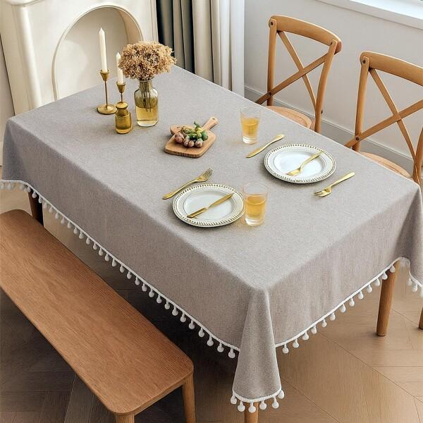 VivaViva テーブルクロス 北欧風 綿麻調 撥水 撥油 防汚 TPUコーティング 流蘇付き おしゃれ テーブルカバーダイニング/書斎/茶卓用 (ベージュ, 110×160)商品コード：55078155151型番：Viva0301サイズ...