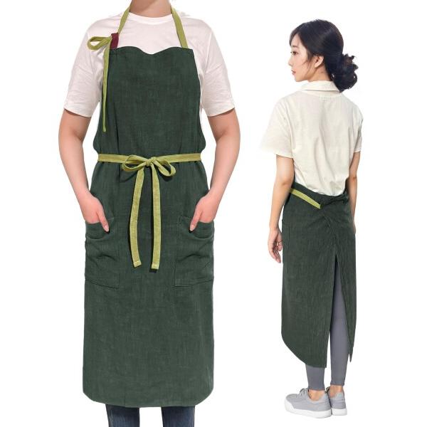 (ASTRALA) エプロン レディース リネン おしゃれ 北欧風 カフェ風 無地 シンプル お尻が隠れる 大きいサイズ 2ポケット付き 男女兼用 首掛け ナチュラル 体型調整可能 かわいい おしゃれ エプロンランキング掲載風商品コード：5...