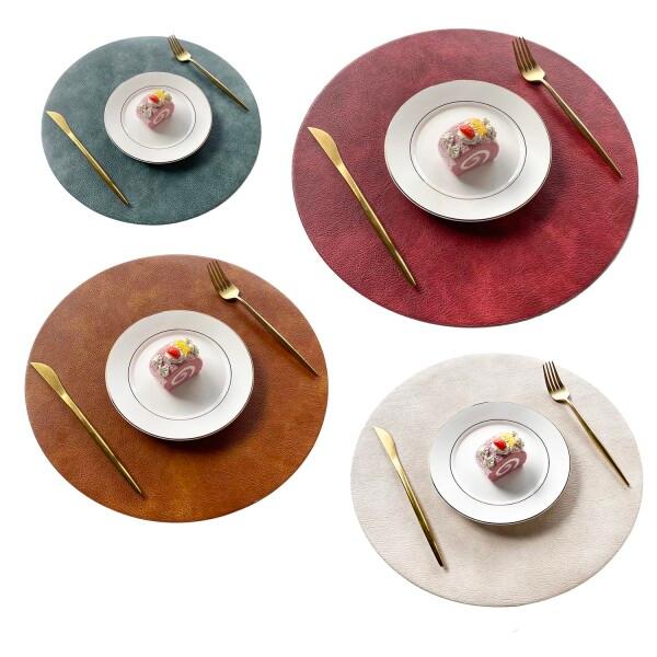 淳一屋 円形ランチョンマット 高質PUレザー 柔軟 直径38cm大きいサイズ シンプル 贅沢 家庭用 レストラン用 丸洗いOK 断熱 滑り止め 撥水 防汚 清潔しやすい 華やか 飾りN（直径：38cm,深い青緑/レッドブラウン/ワインレッド...