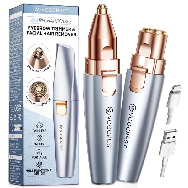 VG VOGCREST アイブロウフェイシャルトリマー:2イン1 充電式フェイシャル脱毛&amp;アイブロウシェーバー - 顔の 痛くないフェイシャルカミソリ LEDライト内蔵 ライトブルー商品コード：55078157699型番：VG-10...
