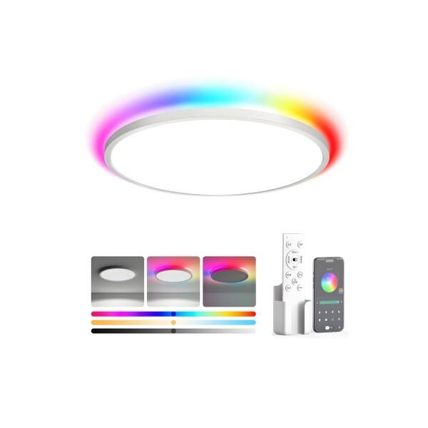 Antree LEDシーリングライト 10畳用 36W 4800LM RGB雰囲気ライト 北欧風 調光調色 薄型 天井照明器具 Ceiling Light リモコン付き スマホAPP操作 寝室/リビング/ダイニング/子供部屋/ゲームルーム適...