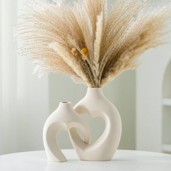 Levvohd 花瓶 おしゃれインテリア, ベース陶器, 中空セラミックドライフラワー一輪挿し花瓶 2点セット (ベージュラブハートミディアム)商品コード：55078166095型番：Y-W-HP-000サイズ：幅16cm x 高さ21cm...