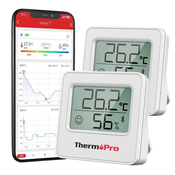 ThermoPro 温湿度計 Bluetooth 温度湿度計 デジタル 温度計 無線 高精度 見やすいデカ文字 スマホで温度湿度管理 アラーム機能 ミニサイズ 壁掛け マグネット スタンド付 梅雨 熱中症対策 乾燥対策 温室 部屋 室内用 ...