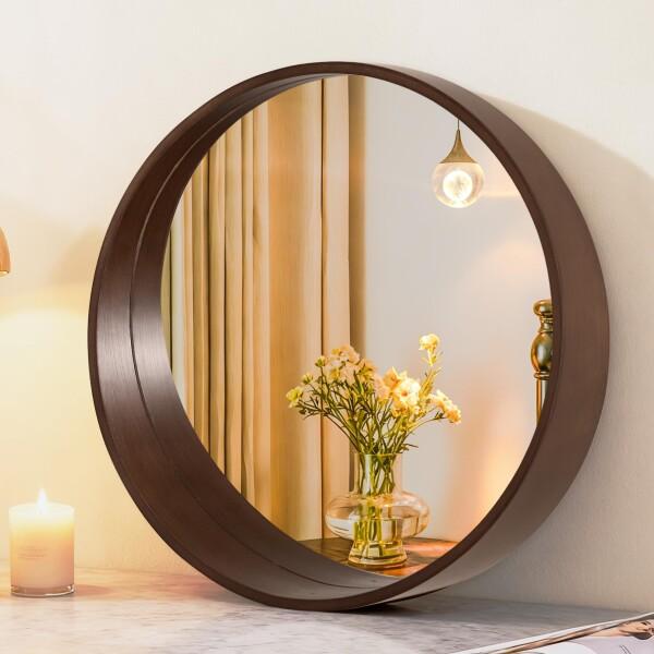 Browgrow 壁掛けミラー 木製 鏡 壁掛け鏡 丸型ミラー ウォールミラー 天然木フレーム 丸鏡 円形鏡 飛散防止 洗面 玄関 化粧 (ブラウン, 直径50cm)商品コード：55078166662型番：MZJ-BR-50サイズ：長さ50...