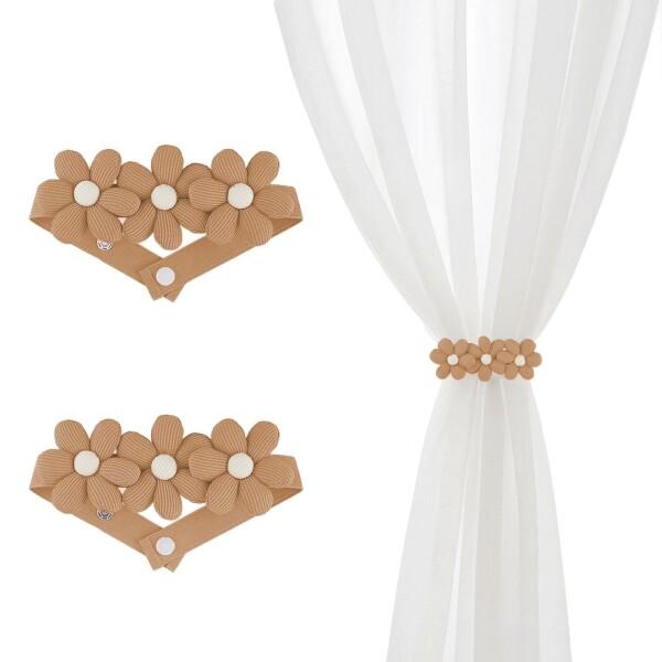 NazyJnn 花柄カーテンタッセル 北欧風 おしゃれ カーテン留め マグネット不要 ボタン式 長さ調節可能 2タイプ選べる ナチュラルインテリア 2本セット商品コード：55078169571型番：Najjlb05サイズ：三花カラー：ブラウ...