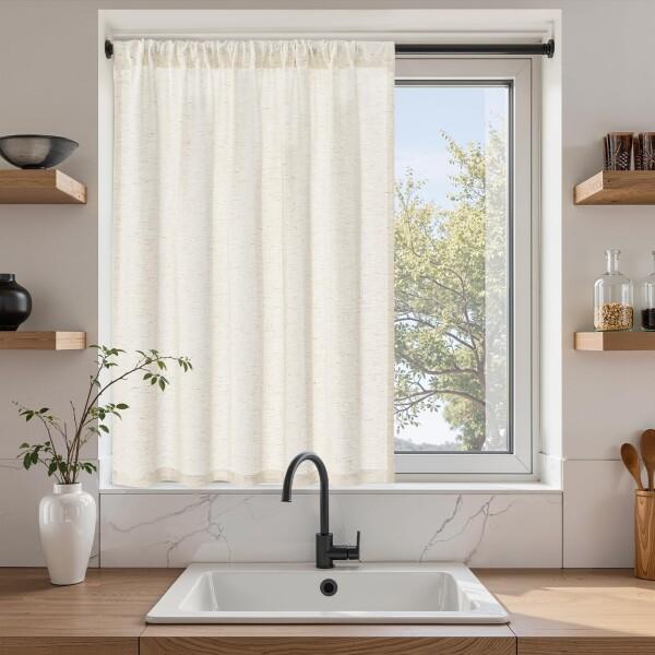 Topfinel カフェカーテン レース リネン風 小窓用 70cm丈 幅100 生成り色 1枚 レースカーテン 透けない 外から見えにくい 目隠し 半遮光 断熱 UVカット 通気 洗える キッチン リビング トイレ 玄関商品コード：550...