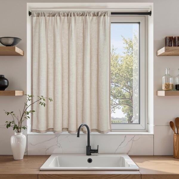 Topfinel カフェカーテン レース リネン風 小窓用 70cm丈 幅100 オートミール色 1枚 レースカーテン 透けない 外から見えにくい 目隠し 半遮光 断熱 UVカット 通気 洗える キッチン リビング トイレ 玄関商品コード：...