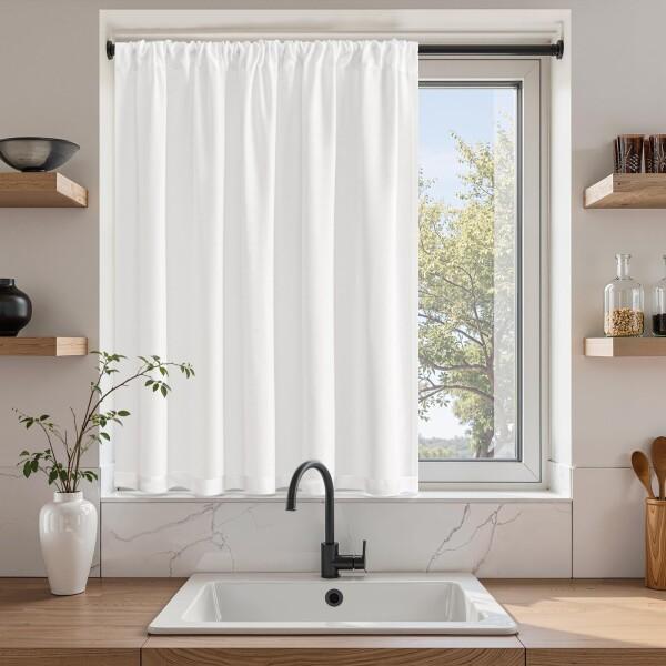 Topfinel カフェカーテン レース リネン風 小窓用 60cm丈 ホワイト 1枚 レースカーテン 透けない 外から見えにくい 目隠し 半遮光 断熱 UVカット 通気 洗える キッチン リビング トイレ 玄関商品コード：55078169...