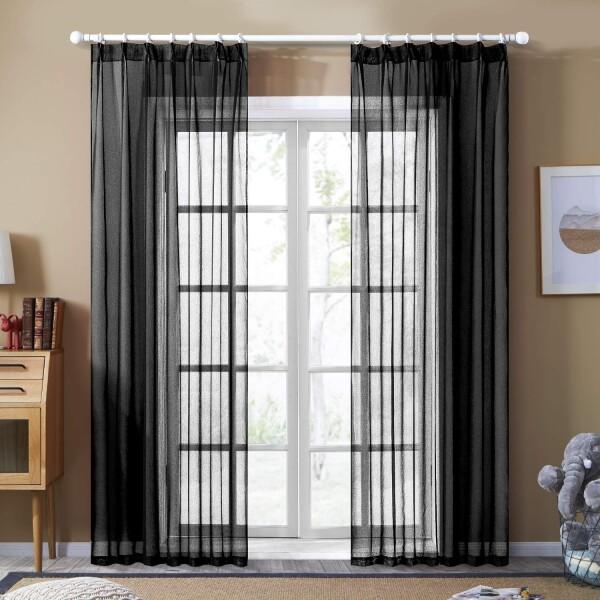 Topfinel レースカーテン 無地 UVカット ブラック 幅100ｘ丈178cm 2枚組商品コード：55078170375型番：CL077black-100178-2サイズ：丈178 cm x 幅100 cm (2枚組)カラー：ブラック...