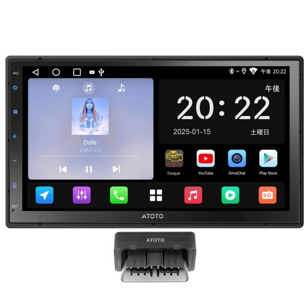 ATOTOEXCEL A5L Android 2DIN ディスプレイオーディオ、7インチアンドロイドナビ、OBD2スキャナ付き、CarPlay&amp;Android Autoワイヤレス、Wi-Fi/Bluetooth/USB テザリング、...