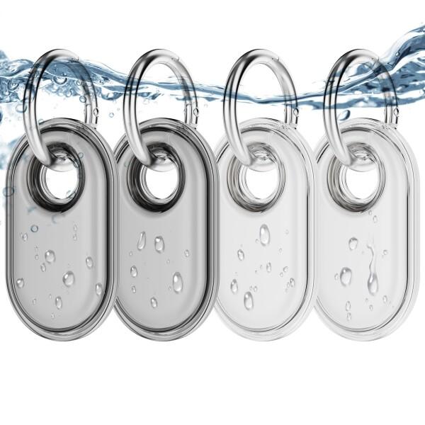 Samsung Smart tag 2 ケース キーリング付き 4個パック フルボディ IPX8 防水 TPU カバー Galaxy SmartTag2用 傷防止 保護ホルダー バックパック/車/鍵/荷物/ペット用 (ブラック/クリア)商品...