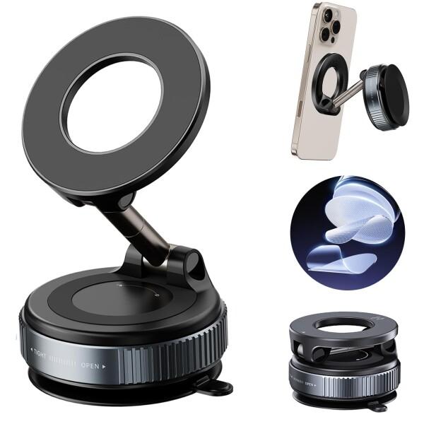 ZenRich  車載スマホホルダー マグネット真空強力吸盤+磁石式 360度回転多角度自由調節 真空吸着式 車載ホルダー 耐振動 強力吸盤 取り外し簡単 片手操作商品コード：55078283499サイズ：ナノ吸着ゲル型カラー：ブラック幅広...