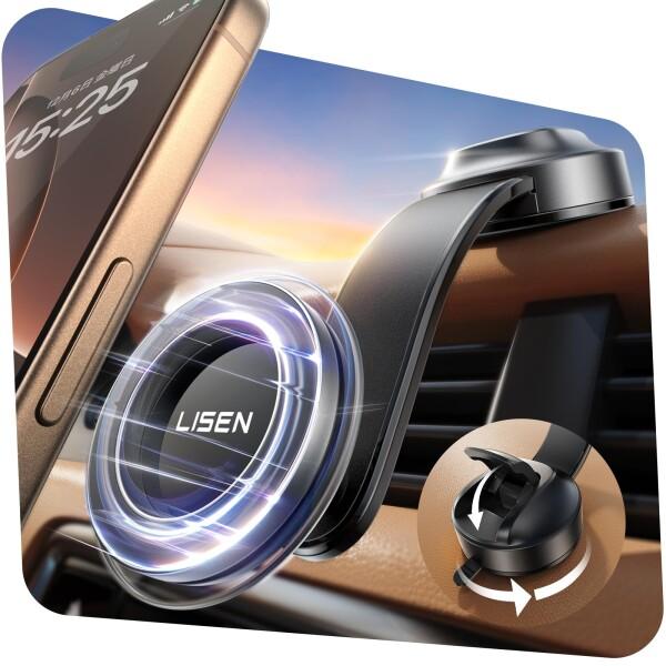 LISEN 車載スマホホルダー MagsafeMagsafeホルダー N55磁石 マグネット 360°回転可能 片手操作 スマホホルダー 車 マグセーフ 携帯ホルダー iPhone 17 16 15 14 13 12 Pro Max Xpe...