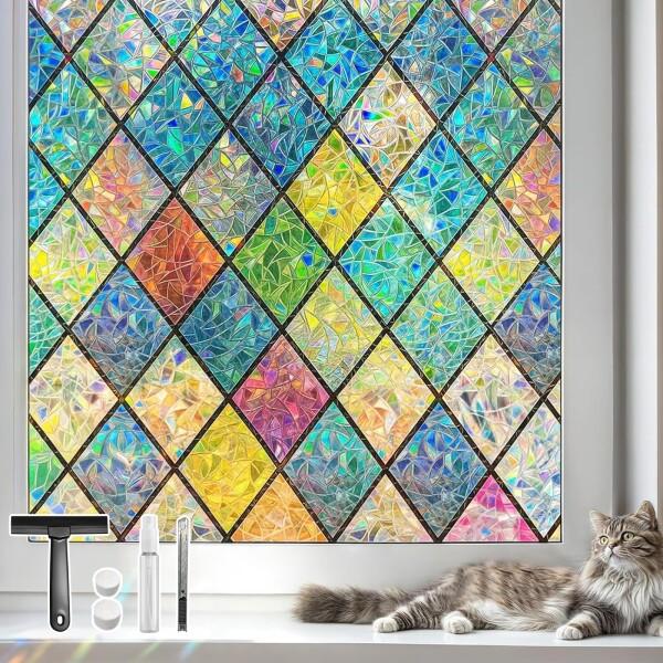 DUOFIRE 窓ガラス目隠しフィルム 目隠しシート 窓 フィルム 水で貼る 剥がせる 断熱遮熱 結露防止 uvカット 窓 めかくしシート ガラス 窓用 フィルム 浴室 風呂 玄関 飛散防止 ガラスフィルム (菱格子柄 30x200cm)商...