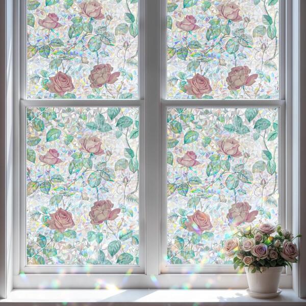 Qualsen 窓ガラス目隠しフィルム 窓 目隠しシート 蝶がいる窓ガラスフィルム 水で貼ってはがせる窓 フィルム 外から見えない UVカット 飛散防止 (バラ柄 90xx200cm)商品コード：55078694354型番：YYP067-9...