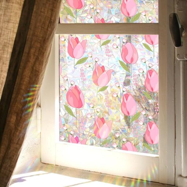 Hikosiya 窓用フィルム 目隠しシート ガラスフィルム 遮光 花 葉 植物 窓めかくしシート プライバシー保護 飛散防止 紫外線 UVカット 水で貼る 貼り直し可能 おしゃれ ステンドグラス シール 窓 ドア 戸棚 浴室 ガラス イン...
