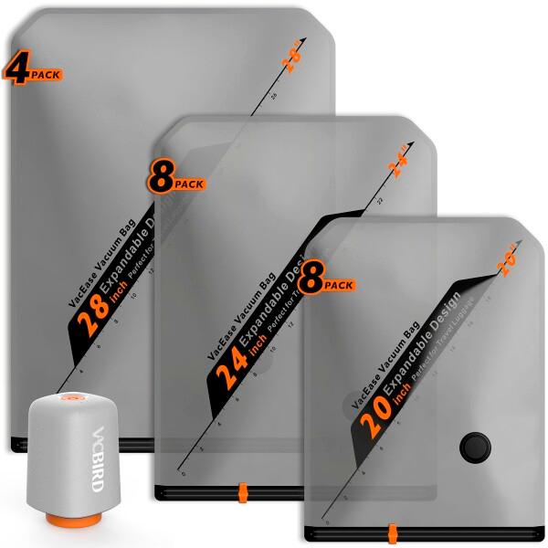 Vacbird 圧縮袋 旅行 衣類圧縮袋 電動 ポンプ 充電式 20枚（8枚S+8枚M+4枚L) 圧縮バッグ 旅行 真空 収納 衣類 洋服 圧縮 あっしゅく袋 再利用可能 真空収納袋商品コード：55078699296型番：X8-4Hサイズ：...