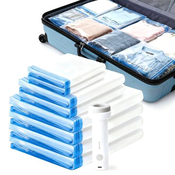 Wuzzon コードレス電動ポンプ付き 圧縮袋セット 80×100cm 4枚/ 50×70cm 2枚 /40×60cm 2枚 ふとん・衣類用 真空収納袋 80×100cm特大サイズ 布団 衣類 毛布 洋服 ふとん 特大サイズ 真空収納袋 高...