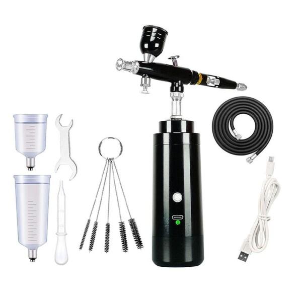 Tenni Monti エアブラシ コンプレッサー ハンドピース ダブルアクション USB 充電式 自動電源on/off 口径0.3mm 重力式 スプレーガン オートスイッチ 塗装 絵画 模型 ペイント DIY 多機能 32psi 初心者 ...