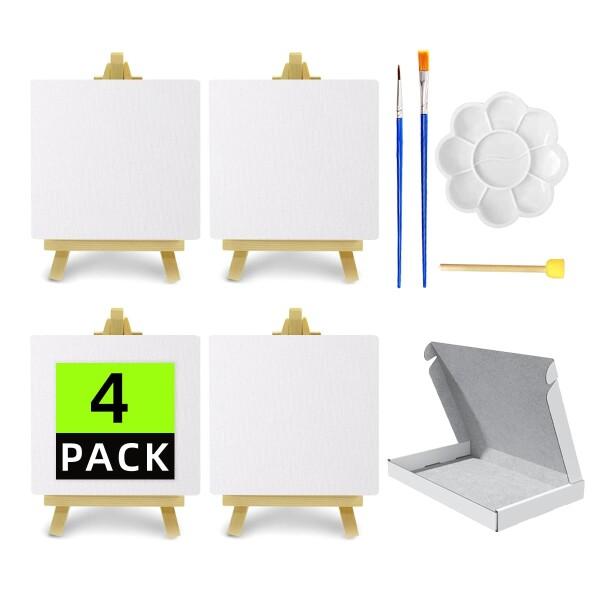 10x10cm 方形画框 &amp; 8x15cm 画架 4点セット ミニアートフレームセット ミニキャンバス イーゼル付き 絵画 練習用向け 初心者 絵画ボード 水彩絵・アクリル絵・油絵に適用商品コード：55078725915型番：GL-...