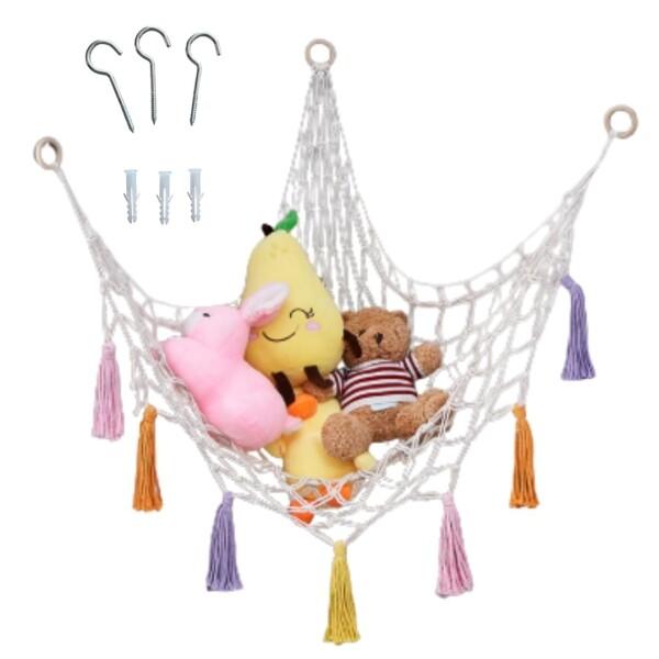 YOSHICA 壁掛けぬいぐるみハンモック おもちゃ収納 大容量 インテリア タッセル付き 室内装飾商品コード：55078740966型番：Ysc-nh001サイズ：大カラー：ホワイト/カラフル大容量設計: 壁掛けハンモックは、ぬいぐるみや...