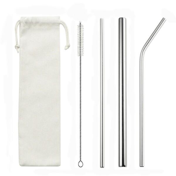 MiniMoodステンレス製ストロー 3本セット 太め(1.1cm)1本+標準(0.5cm)2本 21.5cm クリーニングブラシ&amp;収納ポーチ付き 家庭/オフィス/カフェ用 耐久性高 携帯便利商品コード：55078759147型番：...