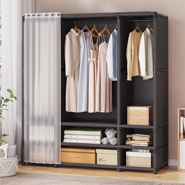 Vellichor ワードローブ 大容量 簡易クローゼット 組み立て式 ハンガーラック 布製収納棚 洋服収納 防塵 防汚 収納ボックス対応 クローゼット カバー付き 省スペース 多層構造 3列棚 ブラック商品コード：55078798359型...