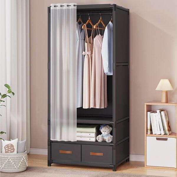 Vellichor ワードローブ 大容量 簡易クローゼット 組み立て式 ハンガーラック 布製収納棚 洋服収納 防塵 防汚 収納ボックス対応 クローゼット カバー付き 省スペース 多層構造 1列棚 ブラック商品コード：55078798360型...