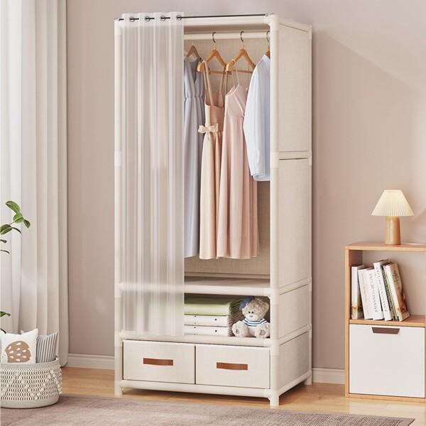 Vellichor ワードローブ 大容量 簡易クローゼット 組み立て式 ハンガーラック 布製収納棚 洋服収納 防塵 防汚 収納ボックス対応 クローゼット カバー付き 省スペース 多層構造 1列棚 ホワイト商品コード：55078798361型...