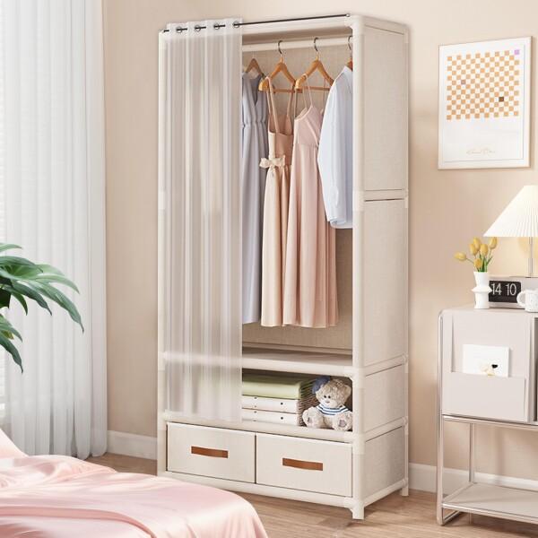 Xozilo ワードローブ 簡易ポータブル組立クローゼット カバー付き ドアカーテン付き 多機能 ハンガーラック 不織布クローゼット 防水 防塵 耐用 幅 71× 奥行き 45× 高さ 165.5 センチ（ホワイト）日本語取扱説明書商品コー...