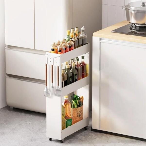LiWNYRK スリム キッチンワゴン 3段 キッチン調味料収納 洗面所 冷蔵庫 ラック 13CM 隙間収納 幅13×奥行42.5×高さ69cm トイレ スチール 洗濯機 移動式細い棚 白商品コード：55078820171型番：RBcart...