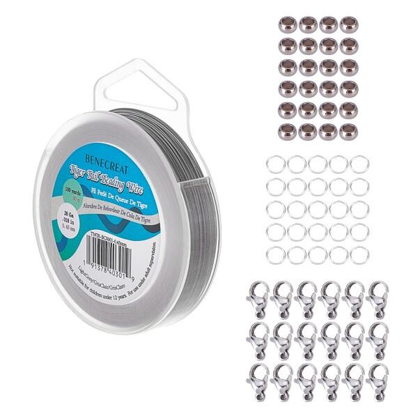 BENECREAT ステンレスワイヤー クラフトワイヤー 7本撚り 長さ270m直径0.44mm 200個丸カン 50個のクリンプビーズ 30個留め具 手作り クラフト ハンドメイド DIY アクセサリーパーツ ジュエリー手作り 飾り ハン...