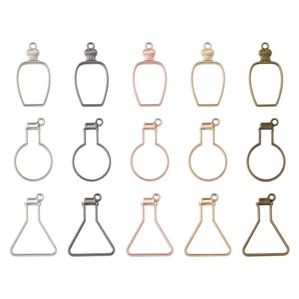 Beadthoven 約30個入り 3種類 5色 ボトル レジン枠 空枠 瓶の形 フレーム 合金ペンダント カン付き UVレジン用 セッティング 金具 パーツ アクセサリーパーツ ジュエリー用 DIY ハンドメイド 手芸材料 手作り素材 ク...