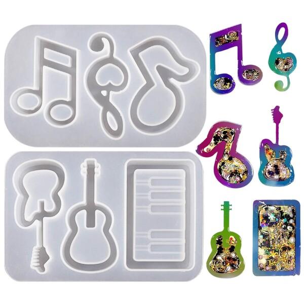シリコンモールド レジン型 楽器形 音符 流砂型 2個セット おしゃれ ギター ピアノ レジン アセサリー 型抜き 学生 教師 女の子 社会人 飾り物 贈り物 手芸用品 文房具 再利用可能 耐久性 頑丈 初心者向き 手芸材料 プレゼント 入...