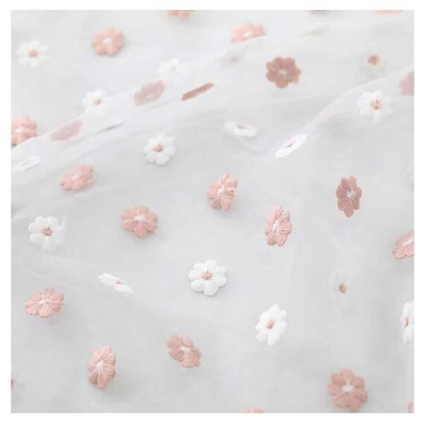 花柄 レース生地 透け感 オーガンジー 生地 花柄刺繍 ネットチュール 小花 涼しげ メッシュレース 夏服 スカート ドレス ウェディングベール 衣装アクセサリー DIY手作り 縫製用 手芸用 幅130CM×長さ90CM (ピンクと白)商品...