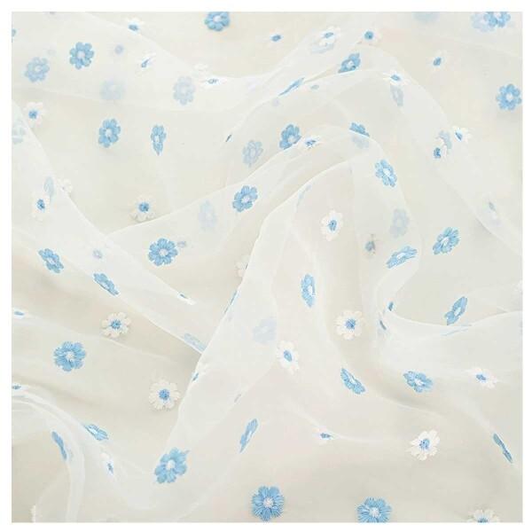 花柄 レース生地 透け感 オーガンジー 生地 花柄刺繍 ネットチュール 小花 涼しげ メッシュレース 夏服 スカート ドレス ウェディングベール 衣装アクセサリー DIY手作り 縫製用 手芸用 幅130CM×長さ90CM (青と白)商品コー...