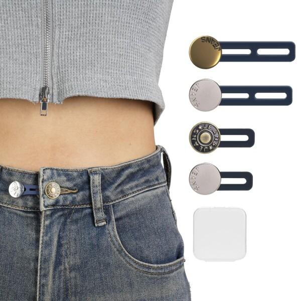 ウエスト延長ボタン 4個セット ボタンエクステンダー ウエスト調節 アジャスター 縫製不要 シリコン製 4個セット ボックス付き商品コード：55079241082型番：N010-CL-ARTサイズ：大カラー：黒色【商品内容】ウエスト調整ボタ...