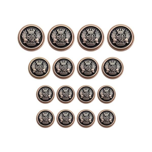DEVENTORZ ブレザー ボタン 16個セット 直径15mm/20mm/25mm アンティーク メタルボタン 交換 補修 学生服/スーツ/ブレザー用/コートなど 洋服用 袖口 金 アクセサリー セット DIY 手作り おしゃれ 麦穂バッ...