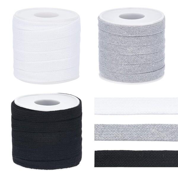 BENECREAT 30ｍ 綿コード 裁縫用コード 筒状 平紐ひも 3色10ｍ/色 綿紐 太い紐 幅10mm 組み紐 巾着紐 取り替えロープ ドローストリング スウェットパンツ ズボンロープ 靴紐 帽子用コード 交換用商品コード：55079...