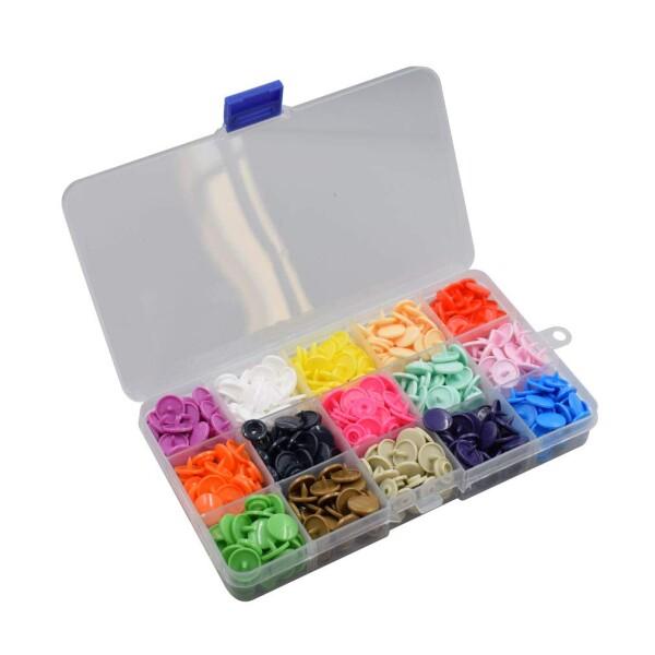 プラ スナップ スナップ 手芸 丸型 艶あり T5 150組セット 収納ケース付き (15色×10組)商品コード：55079244423型番：a20181114TU0191カラー：15色×10組【カラー】15色×10組 (パーツの色は全て同...