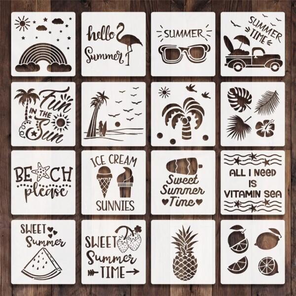 Rolin Roly 花柄 サマーパーティー 製図用 １６枚セット 葉 フルーツ 花 ヤシの木 テンプレート DIYスクラップ ステンシルシート 絵画ホワイ 絵図 絵描き道具 描画ツール 手帳用に (ホワイト A)商品コード：5507924...