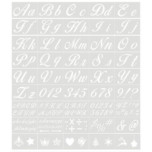 Hosioe 45PCSステンシル文字と数字のテンプレート再利用可能な洗えるアルファベットステンシル木材スクラップブッキングファブリック壁のドアの装飾の家の看板にペイントするための環境に優しいPETアートクラフトテンプレート商品コード：55...