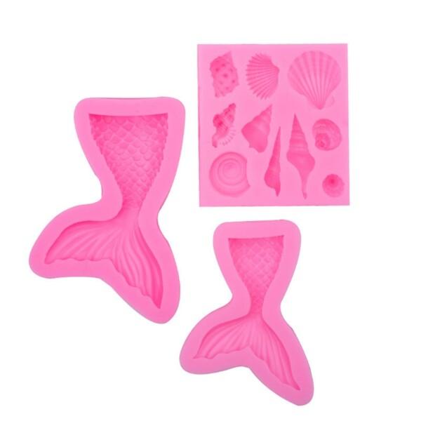 Kingsie シリコン型 3個セット シリコンモールド 魚 人魚 尾びれ 貝殻 シエル フォンダン型 チョコレート型 粘土 抜き型 ケーキ型 製菓道具商品コード：55079260963型番：Kingsieカラー：2個人魚の尾+貝殻素材:食...