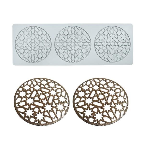 ケーキレース型 シリコンレースフォンダン型 シュガークラフト印象型食用ケーキ分子料理飾る、星の3つの穴の丸い形商品コード：55079261638型番：XSL-8092カラー：3穴円形星形【安全】高品質の100%食品グレードのシリコン製。【広...