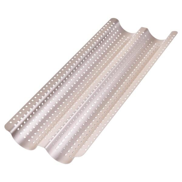 Bakeley Perforated Baguette Pan, 14.5-Inch 2 Wave Loaves Non-Stick Ultra-Ventilate French Bread Pan 2-Inch Channel for O...