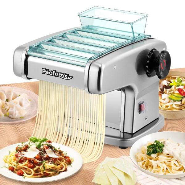 Poafamx 電動パスタマシン 製麺機 自動パスタメーカー 2mmカッター 9段階厚さ調整 135w ステンレス そば/餃子/うどん/生パスタなど 家庭用 業務用 (1カッター/110v）)商品コード：55079289337サイズ：1カッ...