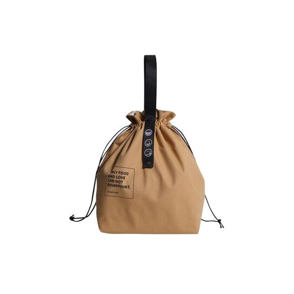 保冷 保温 綿100％のキャンバス生地 ランチバッグ-内側断熱アルミウール綿 大容量/便利/シンプル/ファッション/無地で でシンプルな 巾着バッグ-耐久性 防水 アウトドアキャンプピクニックバッグなどに 男女兼用 お弁当袋 (カーキ色)商...