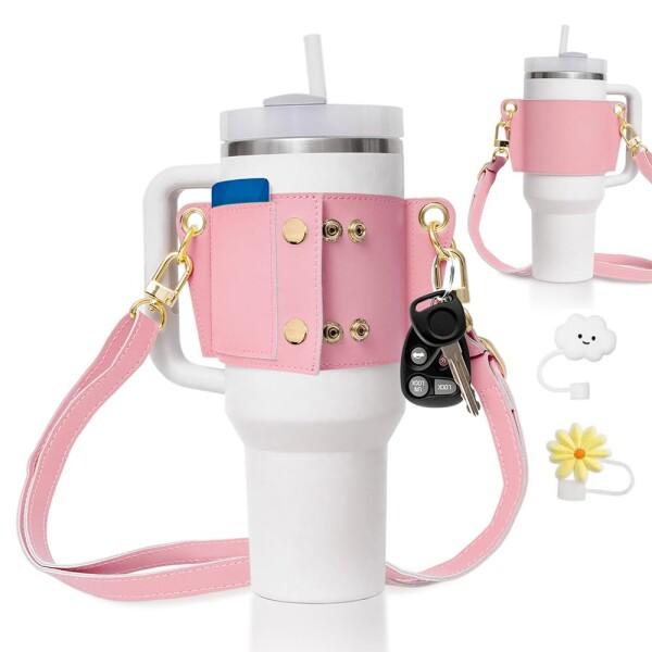 Bezahaスタンレー タンブラーホルダー 水筒ホルダー 800ml〜1200ml対応 ストローキャップ対応 防塵カバー付き 3WAYショルダー スタンレー カバー対応 タンブラー ケース 通勤 アウトドア ヨガ向け シリコンカバーと相性 ...